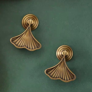 Decorative Ginkgo Leaf Drop Drawer Pulls Solid Brass Cabinet Knobs Unique Leafy Dresser Handle ...