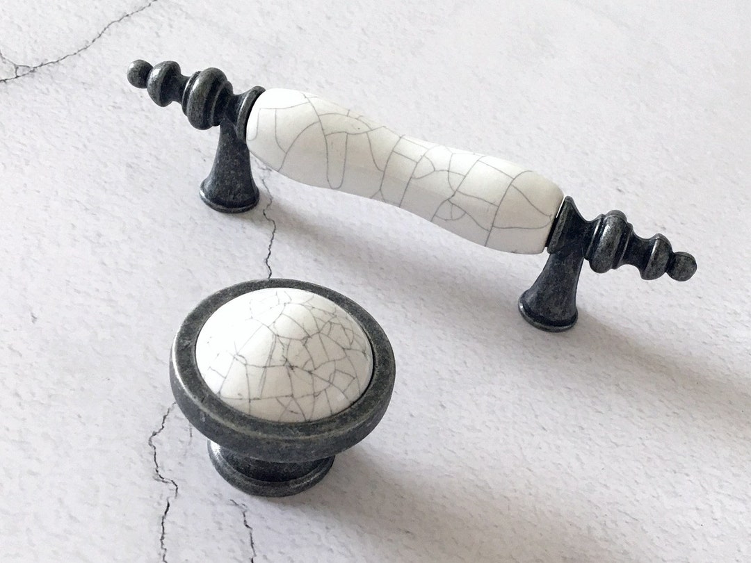3" Drawer Pull Handles Dresser Pulls Handles Knob Antique Pewter Silver Black White Crackle ...