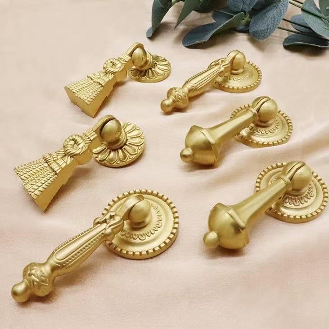 Gold Brass Drop Drawer Pull Tassel Pendant Knob Decorative Cabinet ...