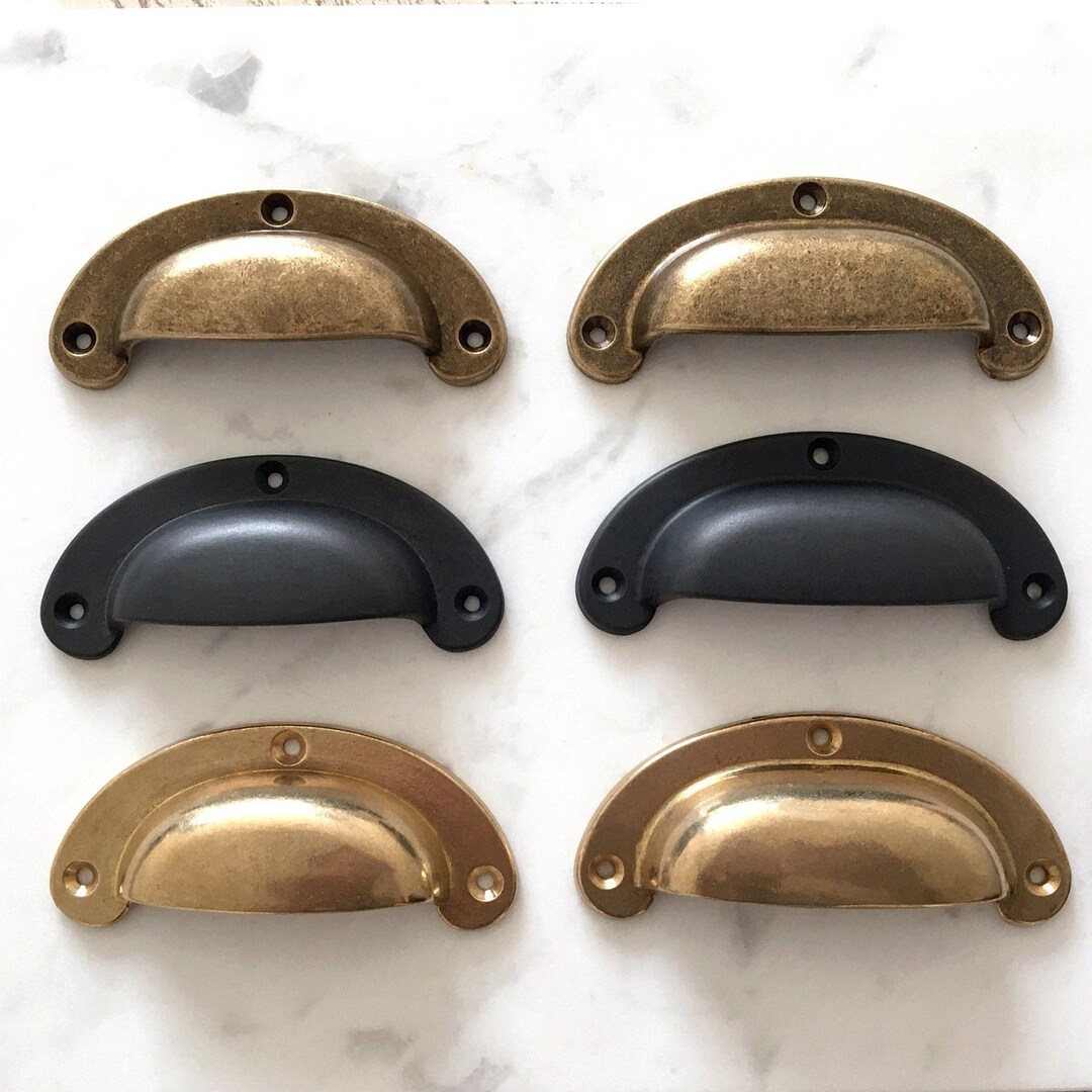 Brass Drawer Pull Handle Vintage Style Cup Cabinet Pulls Antique Bronze ...