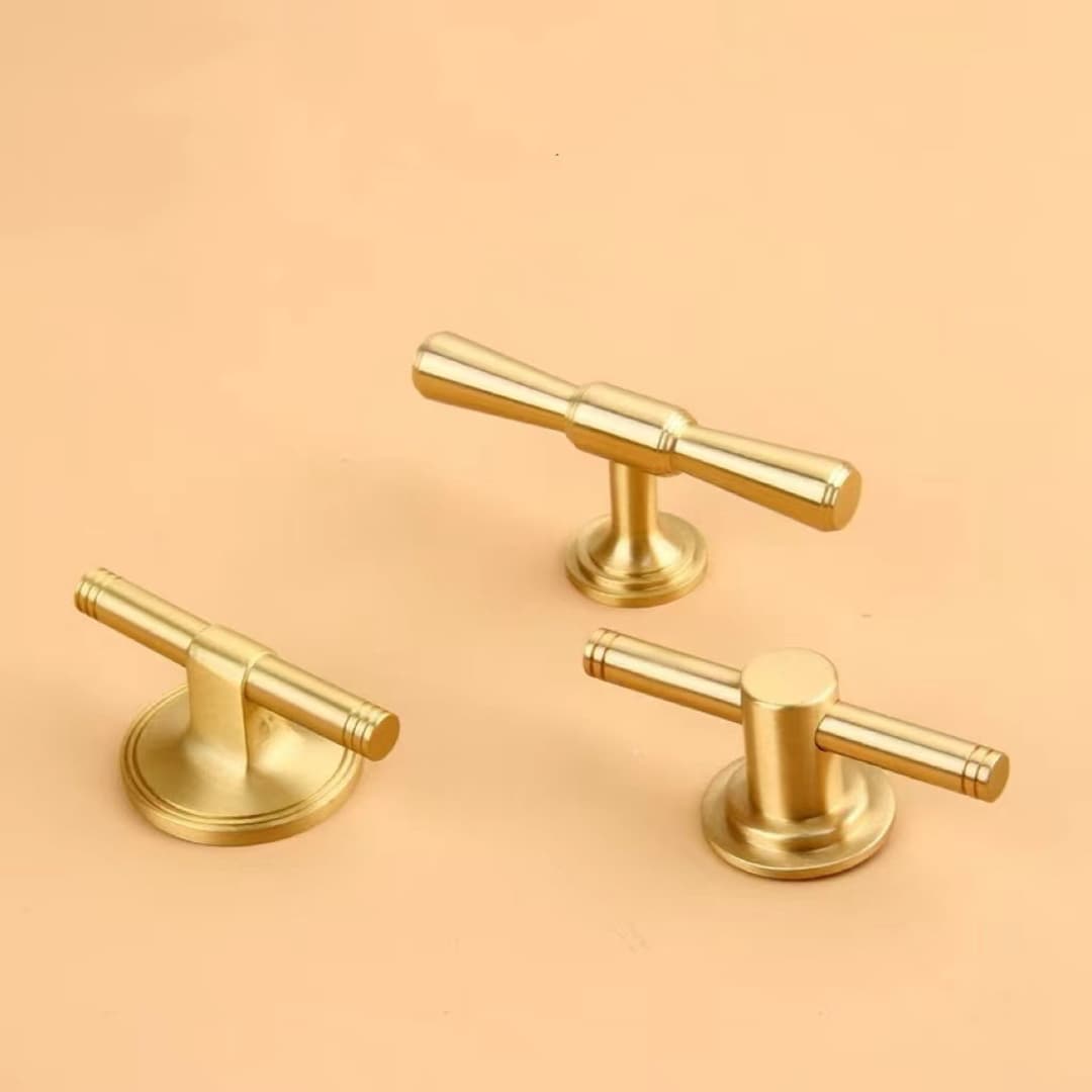 Solid Brass Single Hole T Bar Cabinet Handles Brushed Gold Dresser ...