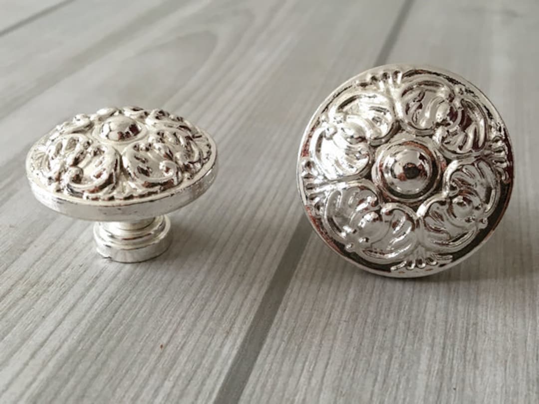 Silver Knobs Cabinet Knob Dresser Knobs Pull Drawer Knobs Pulls Handles Shabby Chic Furniture ...