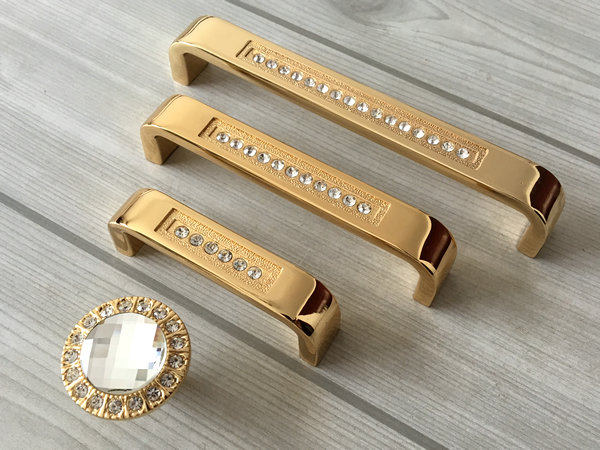 2.5 3.75 5 Gold Crystal Handle Dresser Pull | Etsy