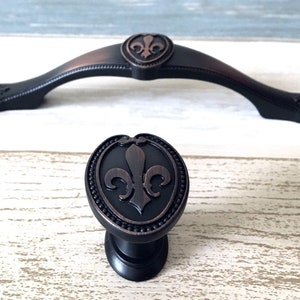 3.75" Fleur De Lis Knob Dresser Drawer Pulls Handles Black Red Oil Rubbed Bronze Kitchen Cabinet ...