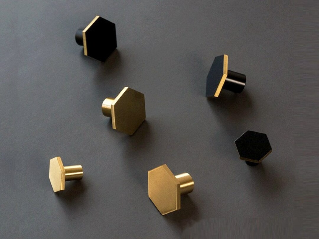 Brass Knob Hexagon Black Cabinet Knobs Hexagonal Knob Brass - Etsy