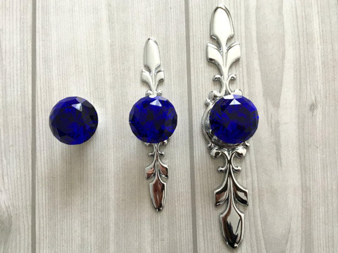 Blue Drawer Knobs Pulls Handles Glass Crystal Knob Dresser Knob Kitchen ...