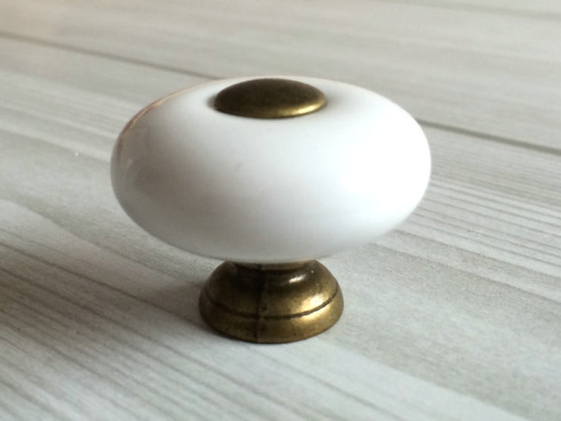 White Knobs Dresser Knob Antique Bronze Ceramic Kitchen - Etsy