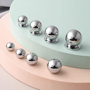Brass Polished Chrome Sphere Cabinet Knobs Shiny Silver Drawer Ball ...