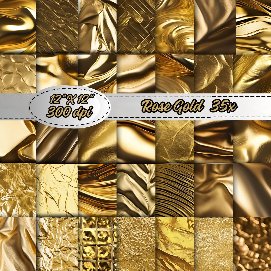 Gold Texture Digital Paper Pack, 35 Metallic Backgrounds, Gold Foil ...