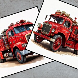Vintage Fire Truck Clip Art |antique Fire Engine Illustrations |retro ...