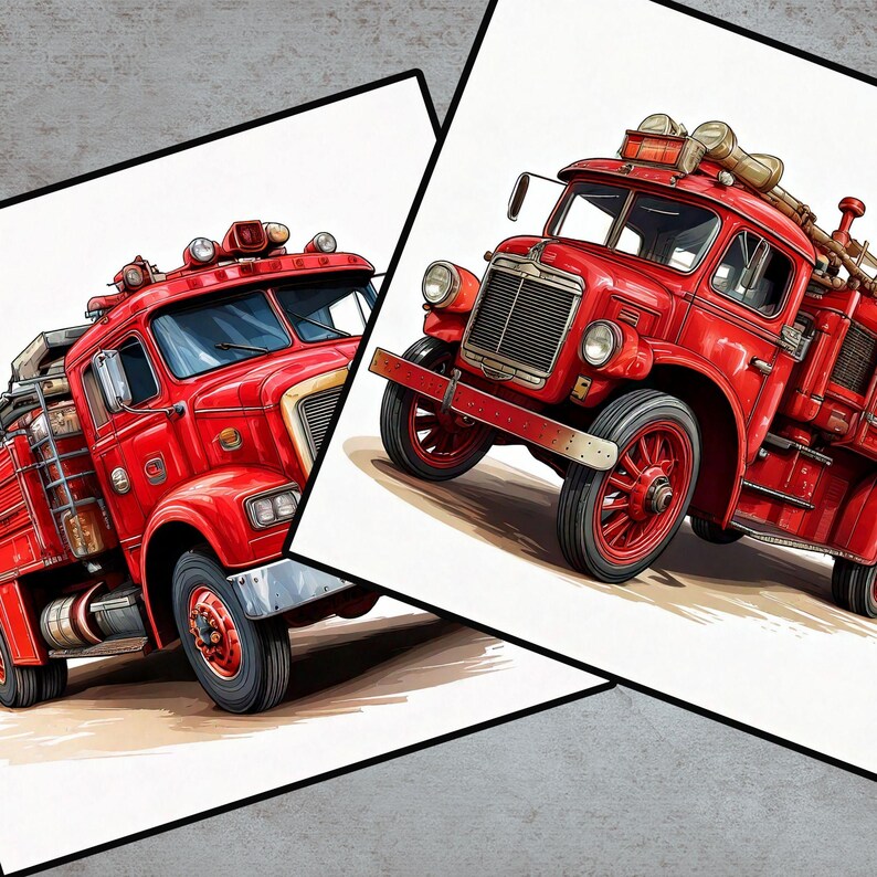 Vintage Fire Truck Clip Art |antique Fire Engine Illustrations |retro ...