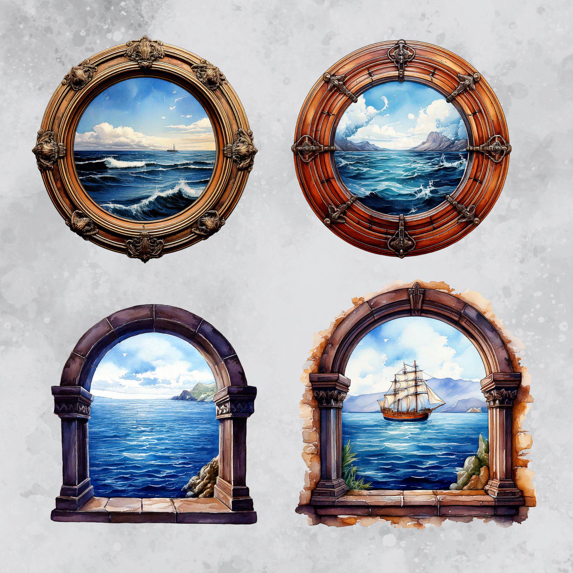 Sea View Window PNG Clip Art Set | Watercolor Ocean View Graphics ...