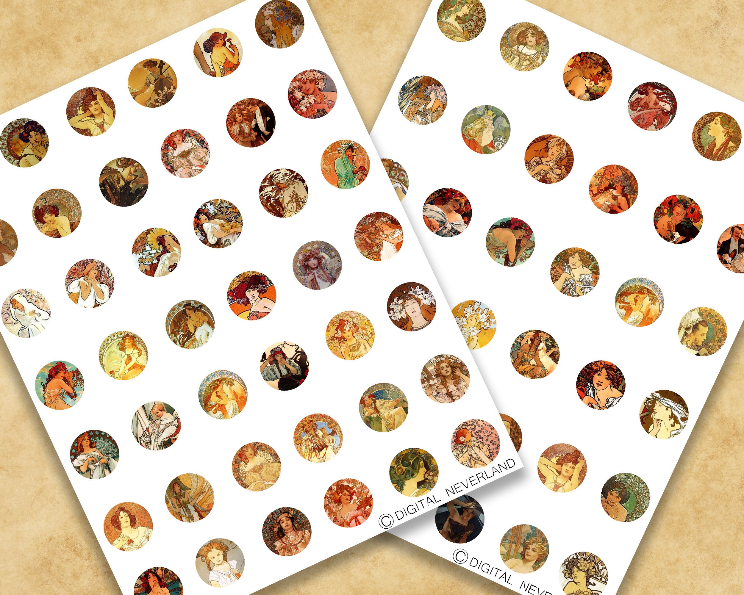 Alphonse Mucha Digital Collage Sheets Printable Downloads for Bottle ...