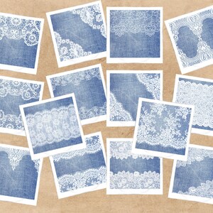 Denim & Lace Textured Digital Papers, Washed Denim Digital Background ...