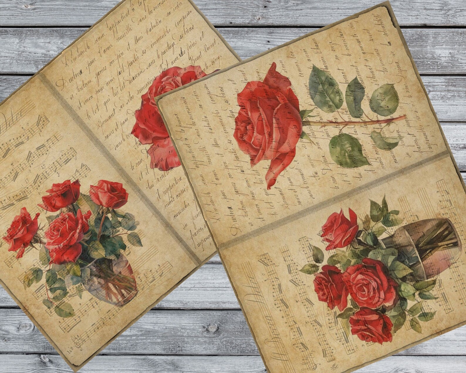 Vintage Red Roses Journal Pages Kit, Vintage Roses Junk Journal for ...