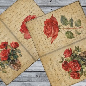 Vintage Red Roses Journal Pages Kit, Vintage Roses Junk Journal for ...