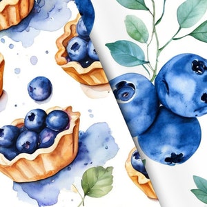Watercolor Blueberry Pattern Digital Papers, Summer Themed Digital ...