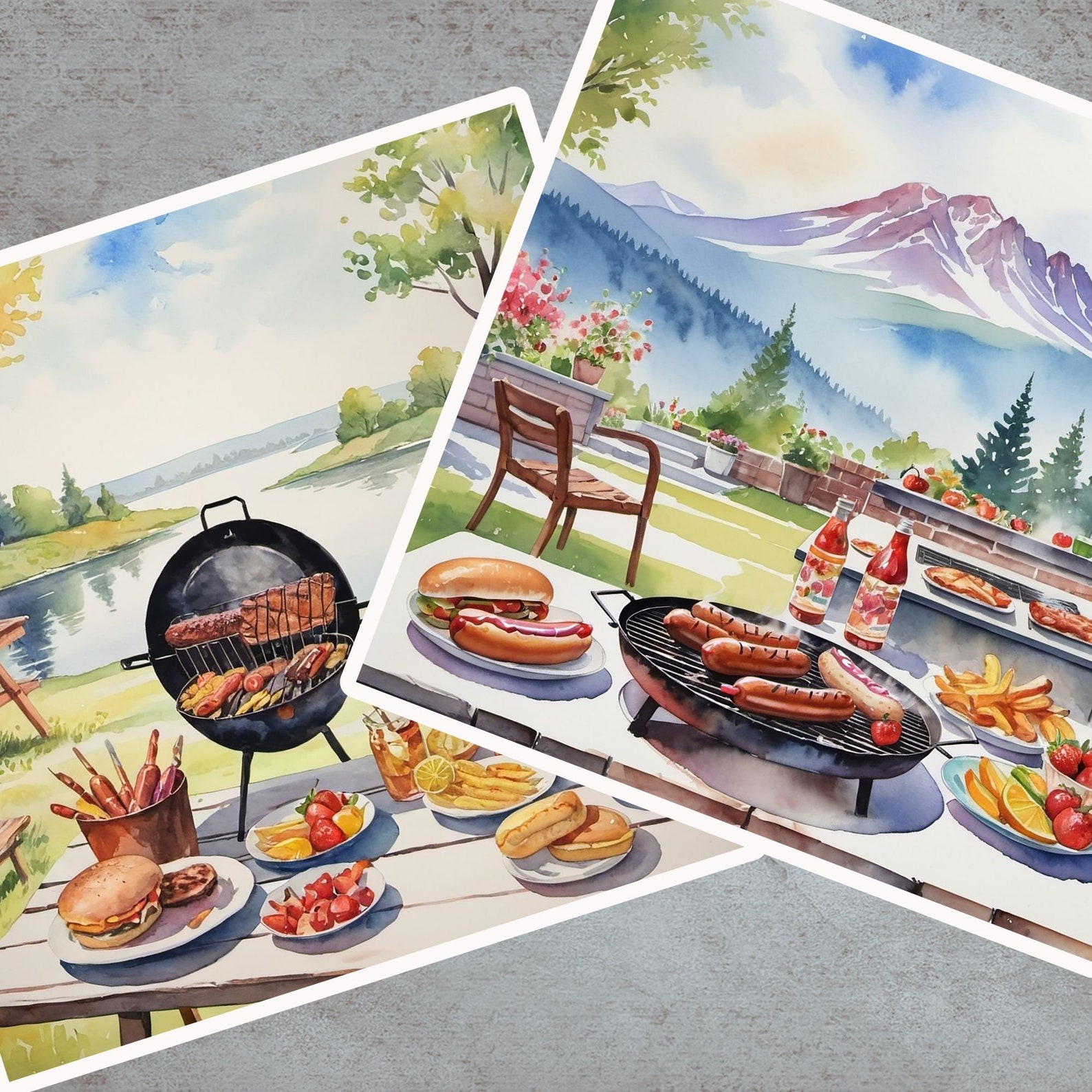 Watercolor Backyard Barbeque Digital Paper Pack, Summer Themed Digital ...