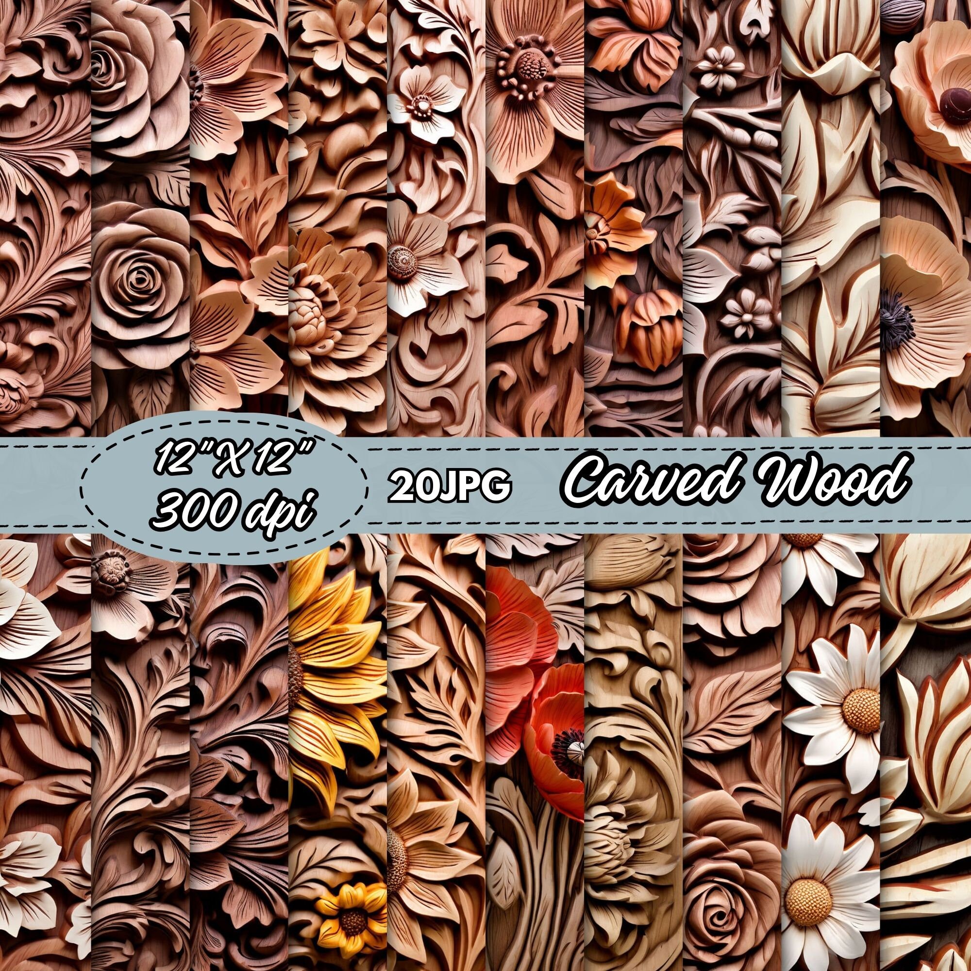 Carved Wood Textures Digital Paper Pack,ornate Wood Scrapbook Paper ...