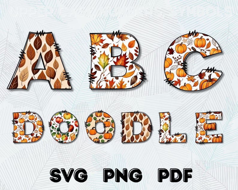 Fall Doodle Alphabet Letters SVG, Alpha Doodle, Autumn Themed Alpha PNG ...