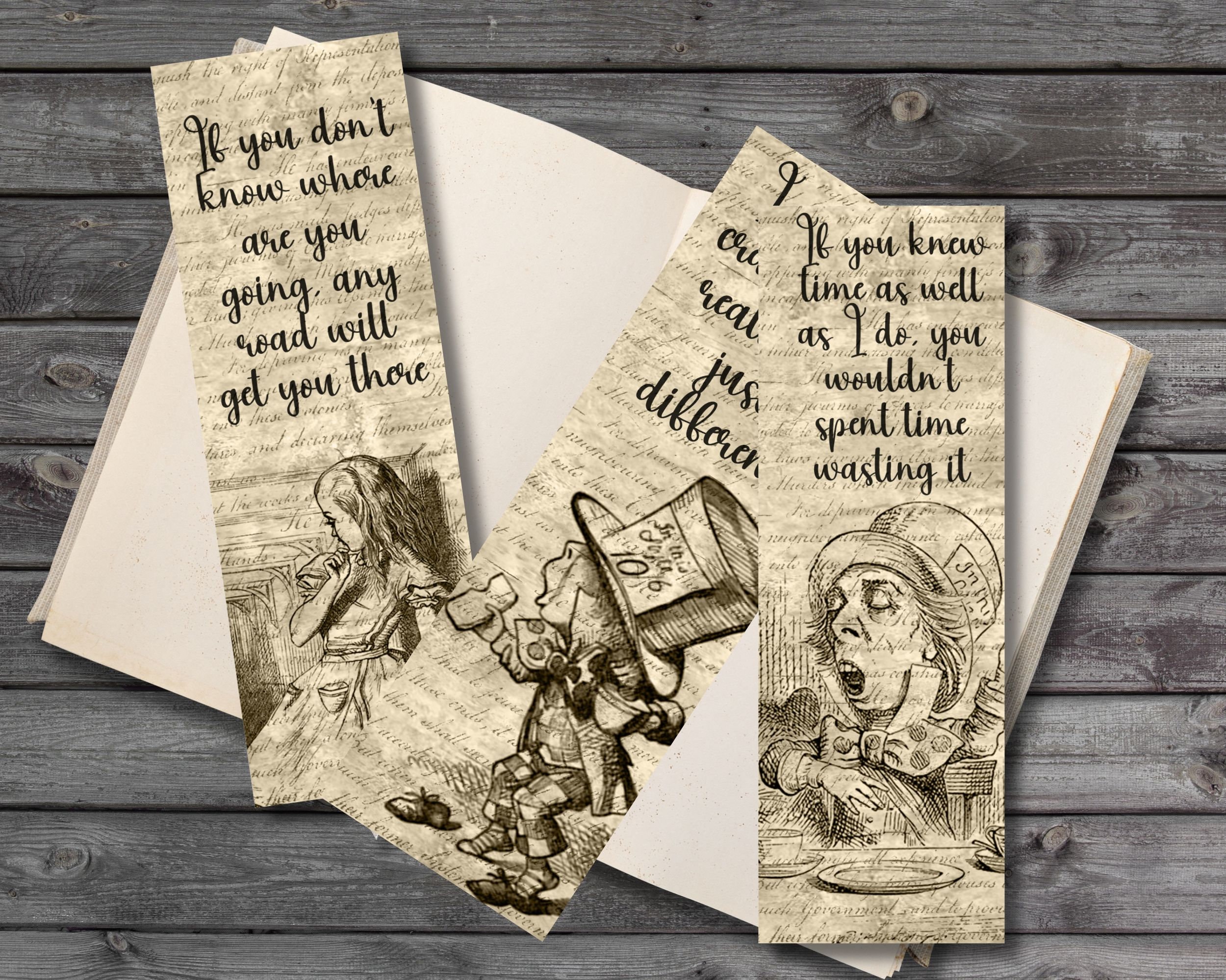 Printable Alice in Wonderland Vintage Digital Bookmarks, Junk Journal ...
