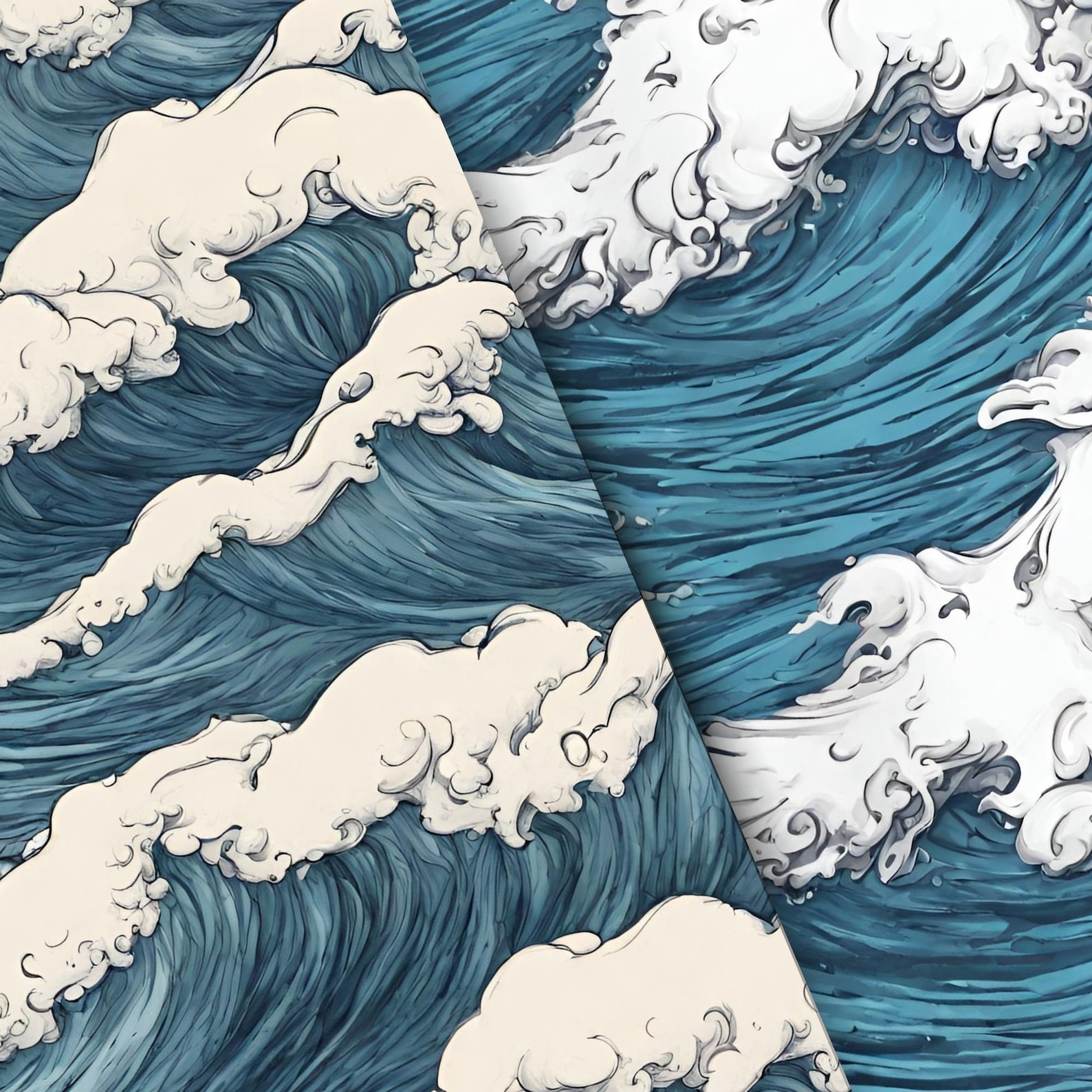 Ocean Wave Digital Paper Pack, Sea Waves Pattern Backgrounds, Beach ...