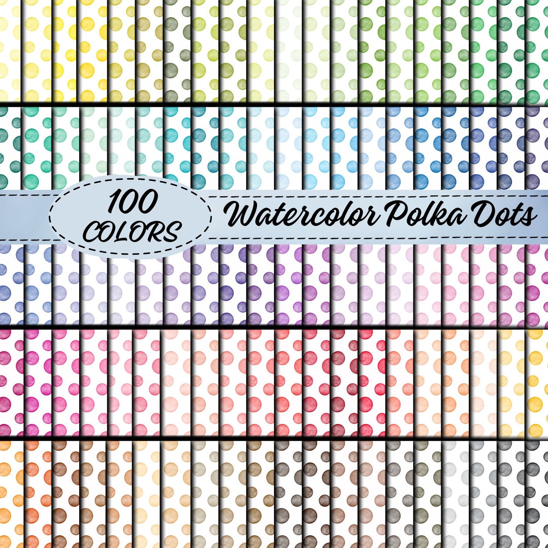 Watercolor Polka Dot Digital Paper Set, 100 Colors Polka Dot Patterns ...