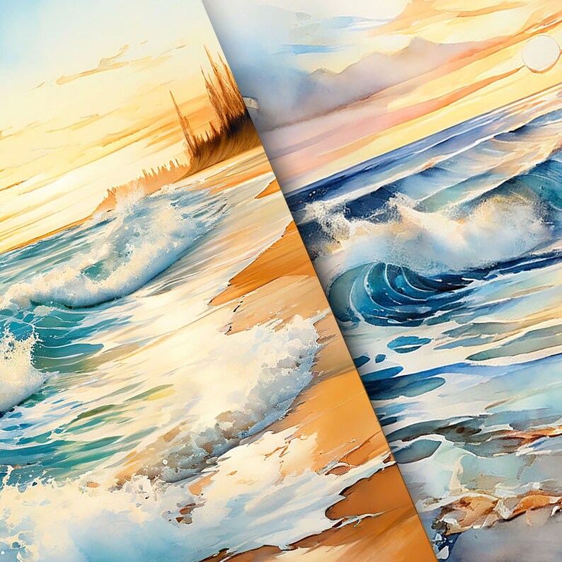 Ocean Wave Digital Paper Pack, Sea Waves Pattern Backgrounds, Beach ...