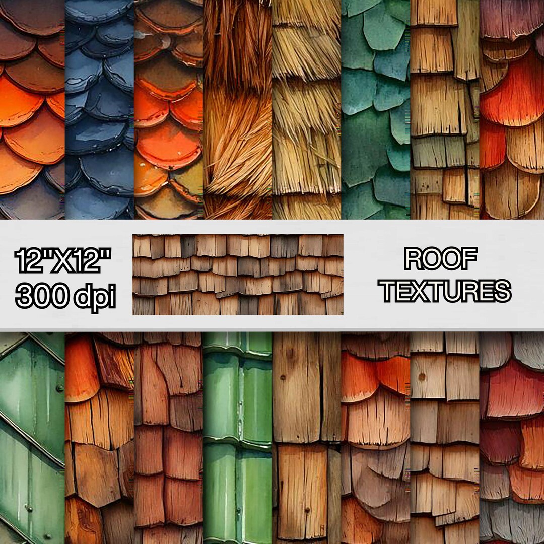 Roof Pattern Digital Paper Pack, Watercolor Roof Texture Scrapbooking ...