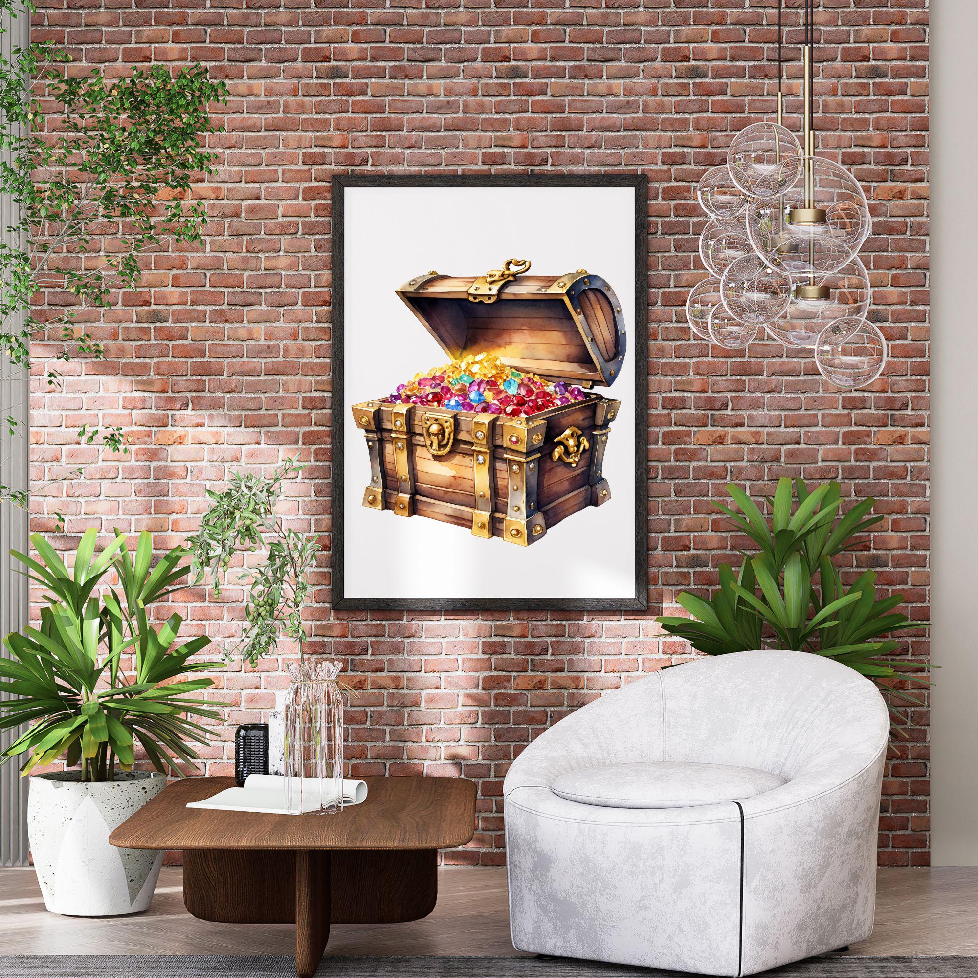 Pirate Treasure Chest Clipart Set | Watercolor Gold & Gems PNG | Pirate ...