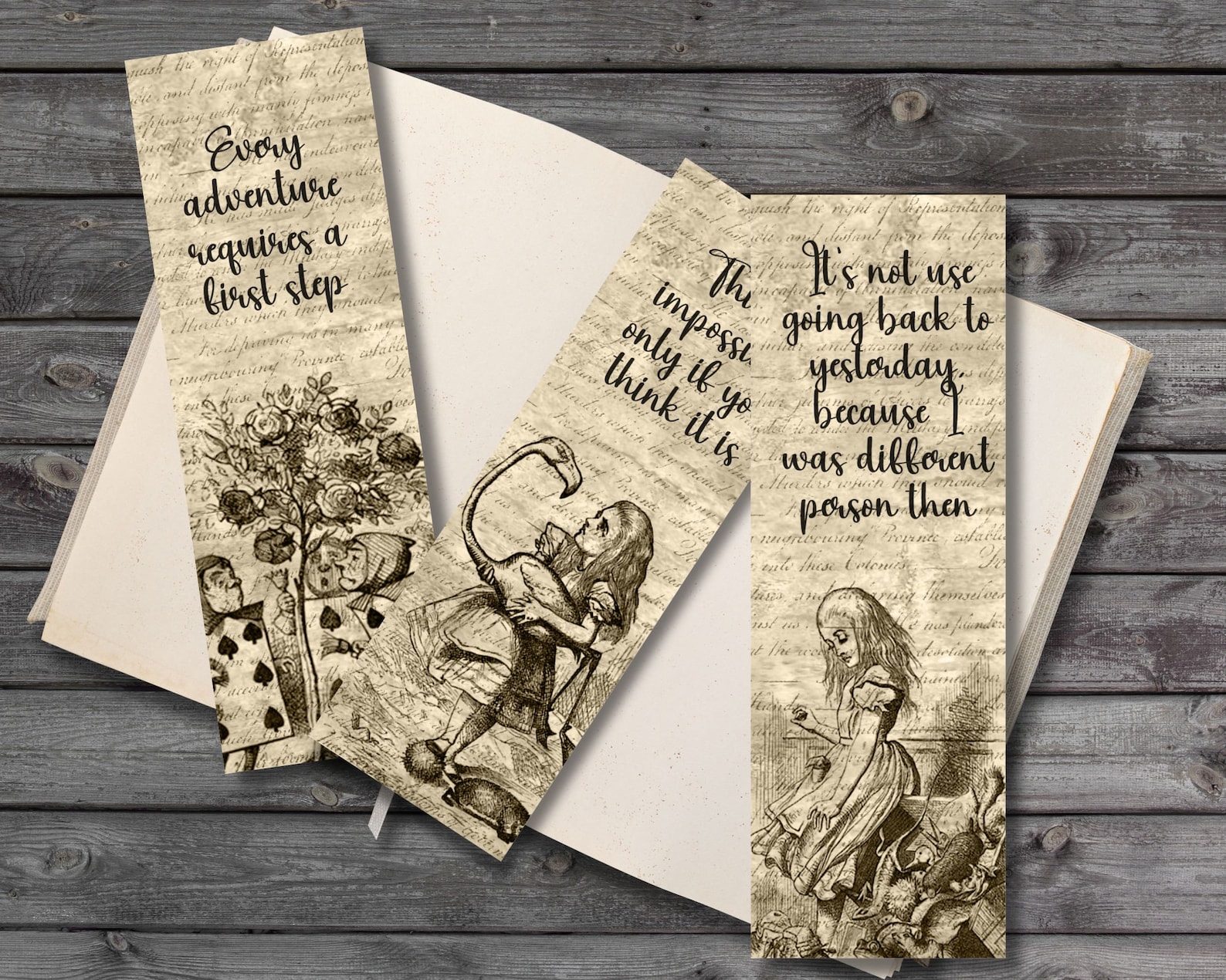 Printable Alice in Wonderland Vintage Digital Bookmarks, Junk Journal ...