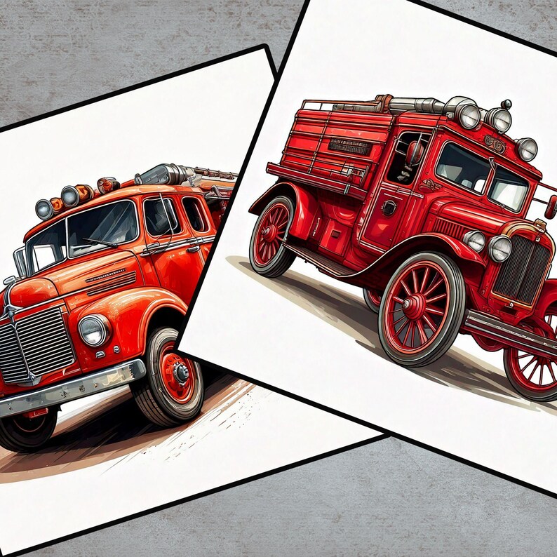 Vintage Fire Truck Clip Art |antique Fire Engine Illustrations |retro ...