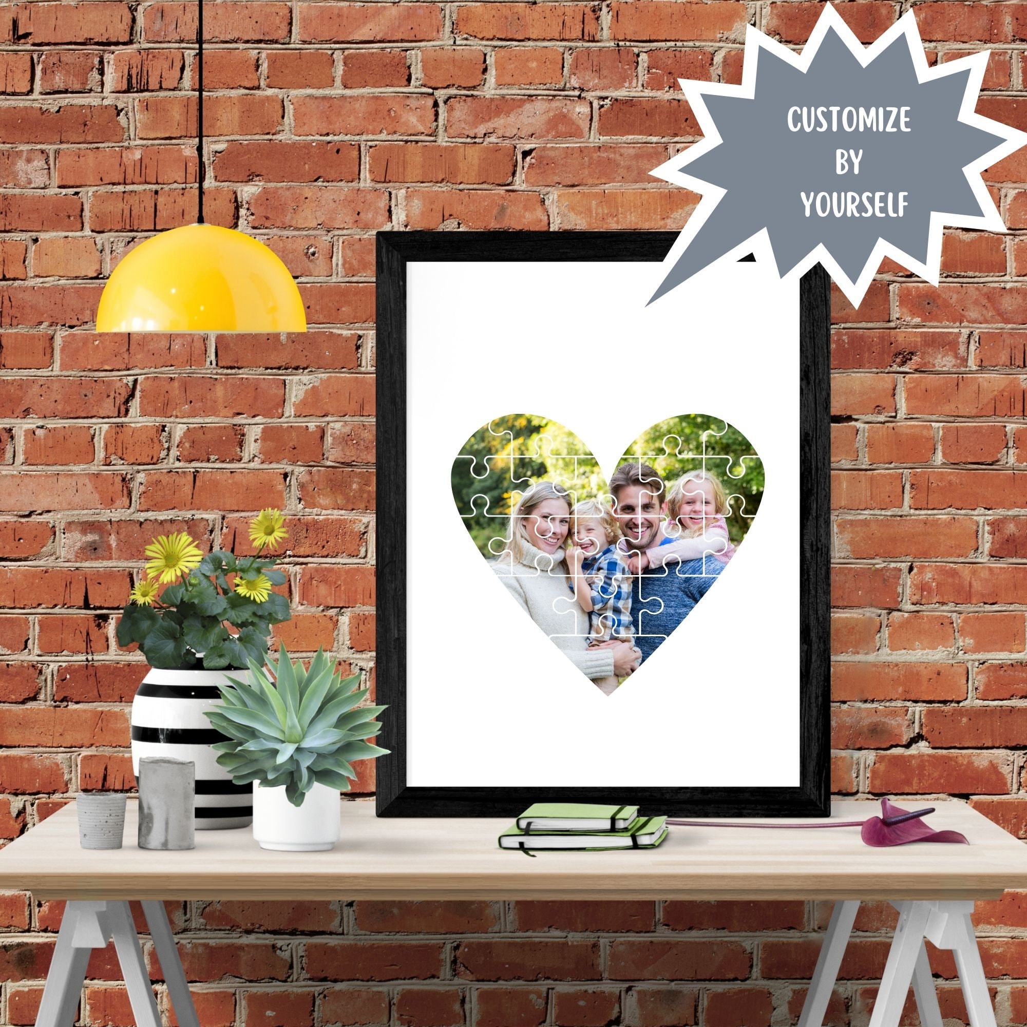 Design Your Own Puzzle Editable Canva Frame Template, Heart Photo ...