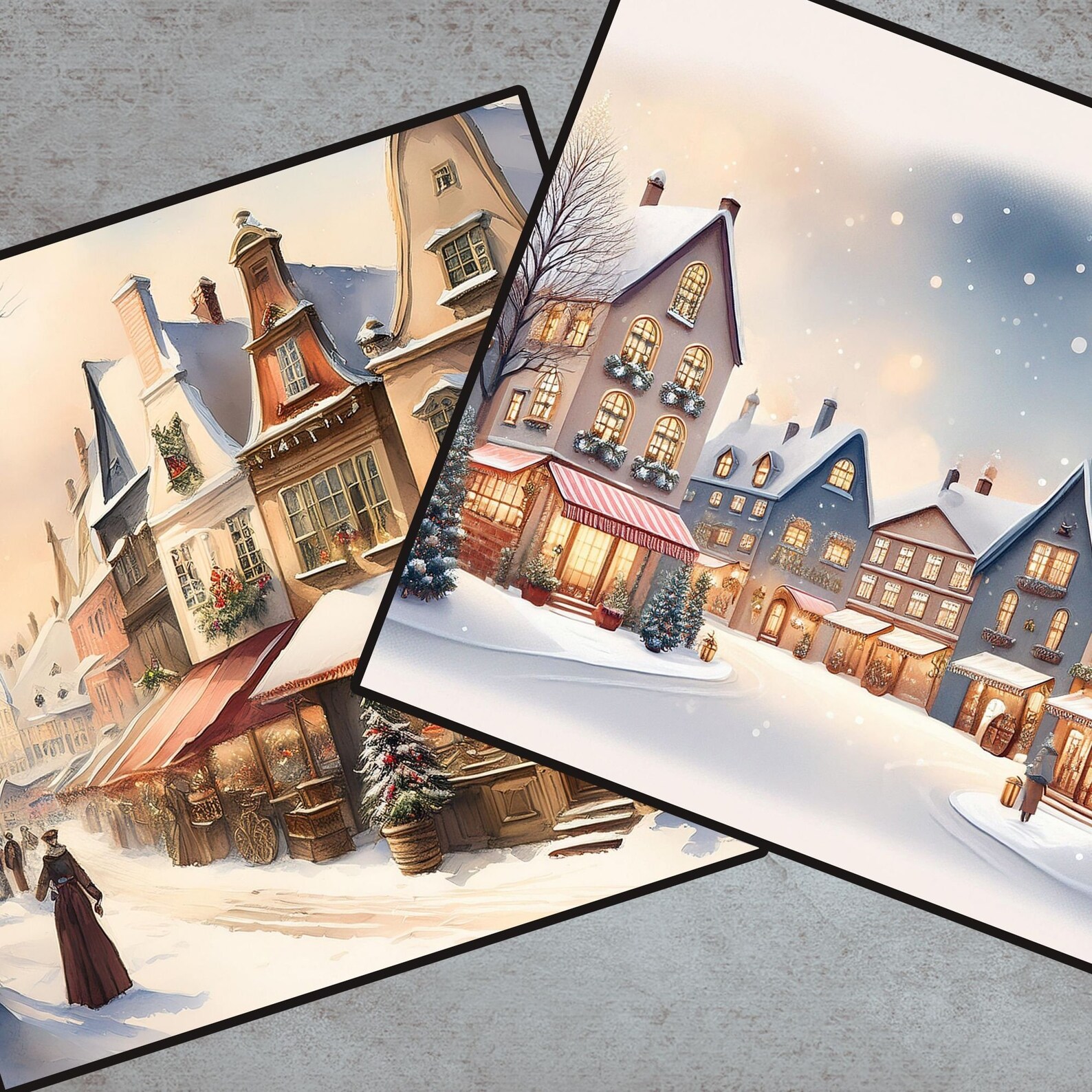 Winter Village JPG Clip Art Set, Snowy Village Scrapbooking Papers ...