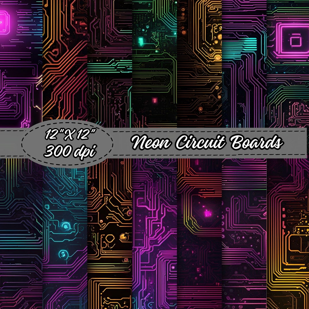 Circuit Board Digital Paper Pack,neon Circuit Board Pattern Backgrounds ...