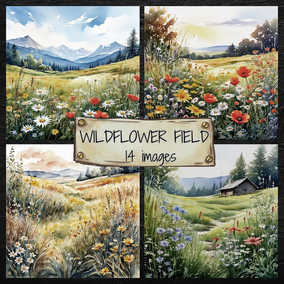 Watercolor Wildflower Meadow Digital Paper Pack, Flower Field Digital ...