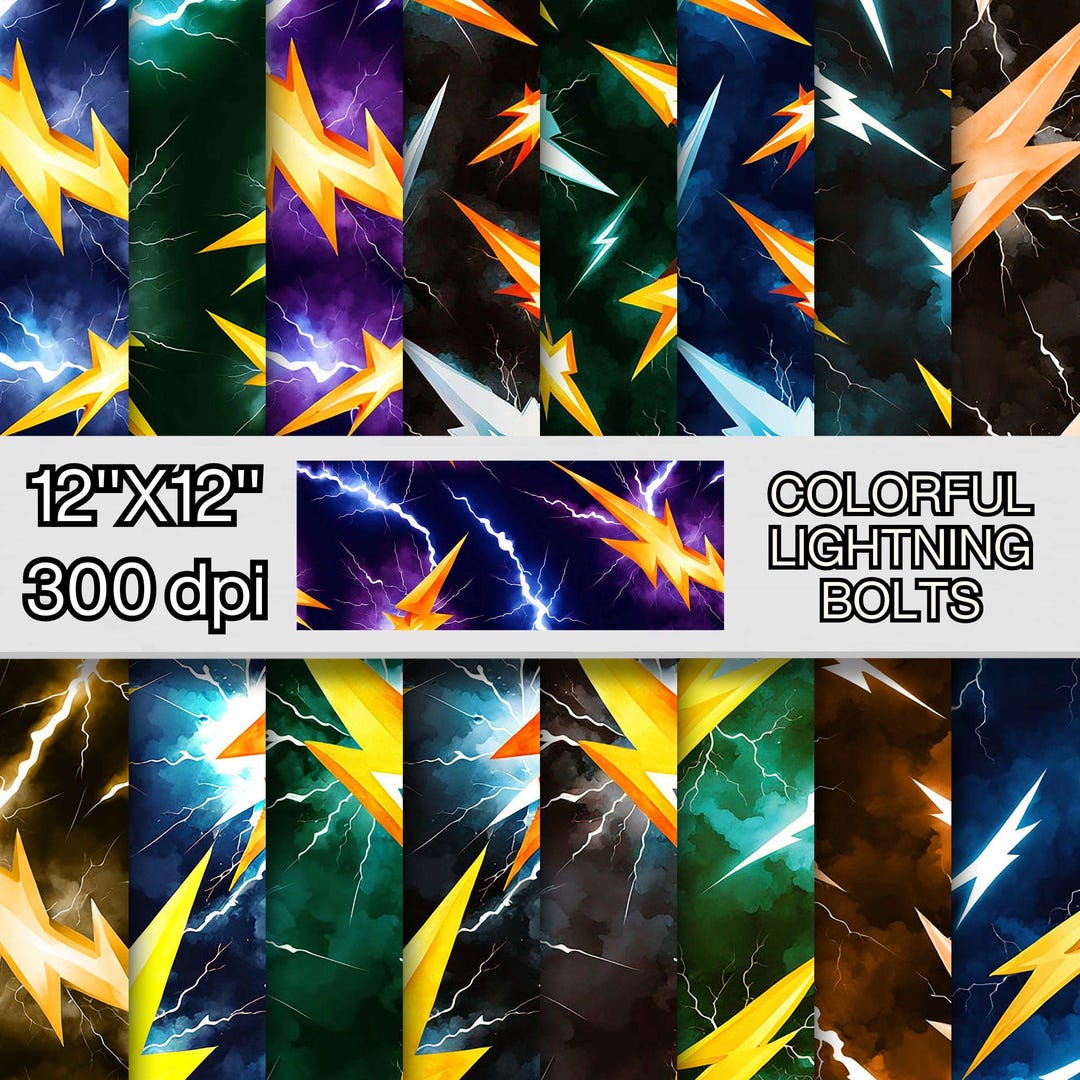 Watercolor Lightning Bolts Digital Paper Pack, Bolts and Clouds ...