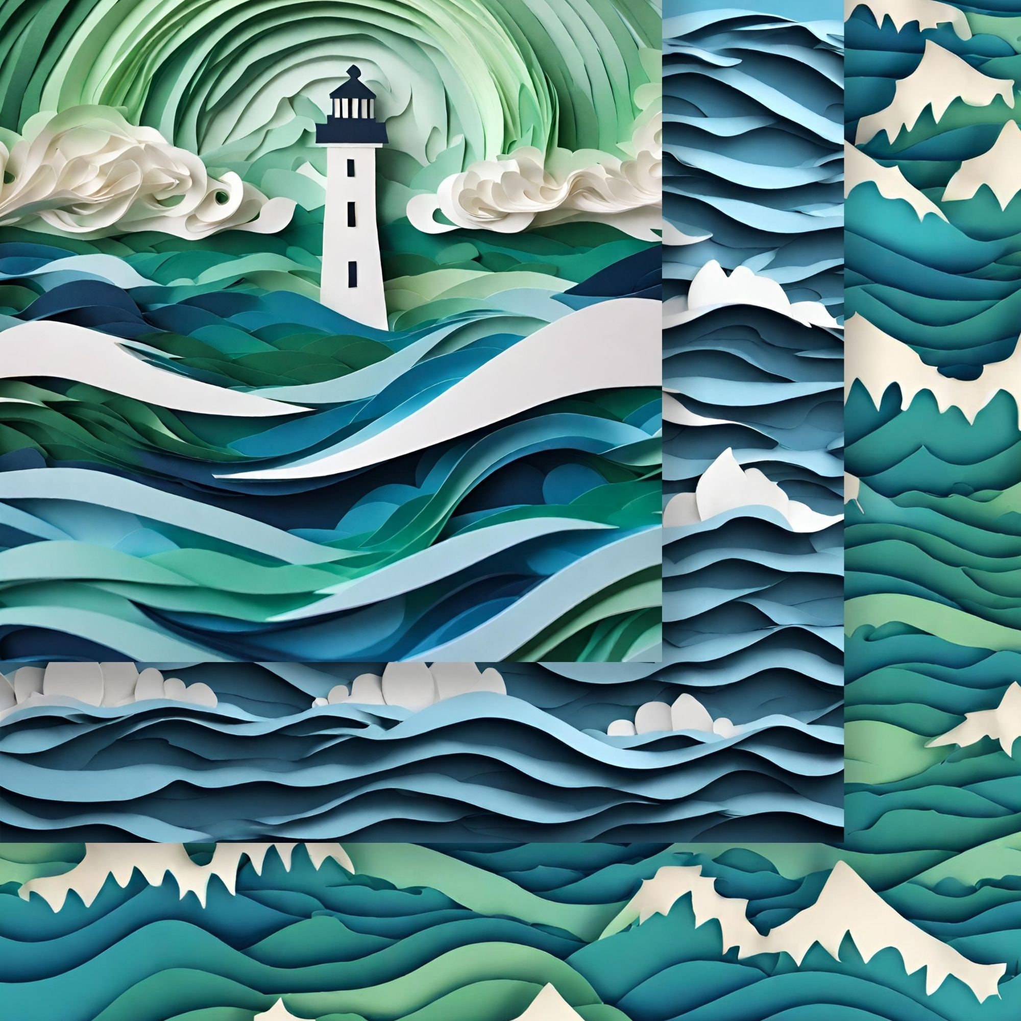 Paper Water Waves Digital Paper, Sea Waves Digital Backgrounds ...