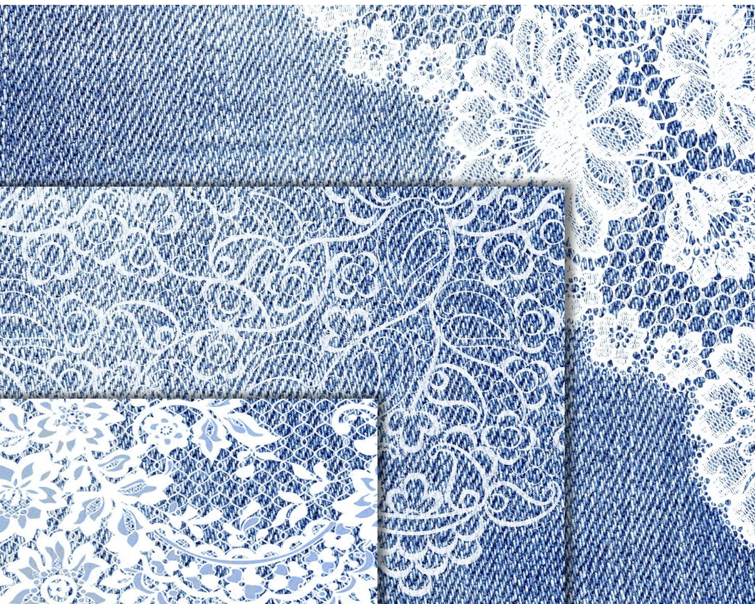 Denim & Lace Textured Digital Papers, Washed Denim Digital Background ...