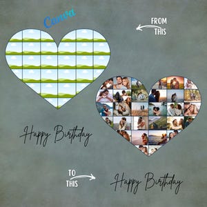 Editable Canva Love Heart Photo Collage, Printable Photo Collage ...