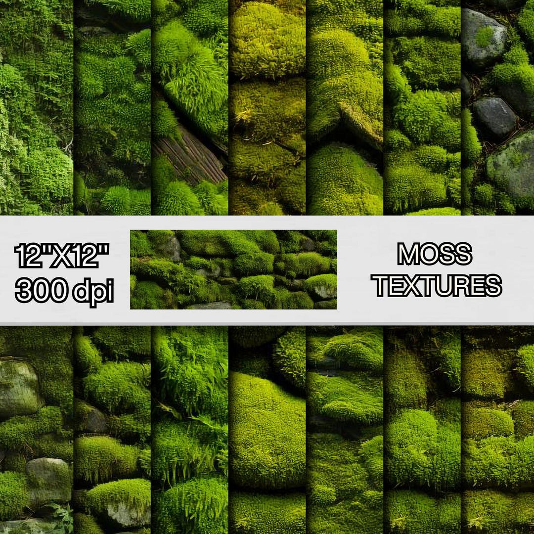 Moss Texture Digital Paper Pack: Seamless Forest Patterns (12x12, 300 ...