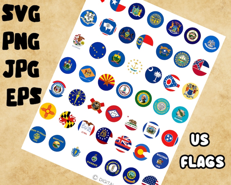 American Flags Digital Collage Sheet 1 Inch Round Circles for Pendants ...