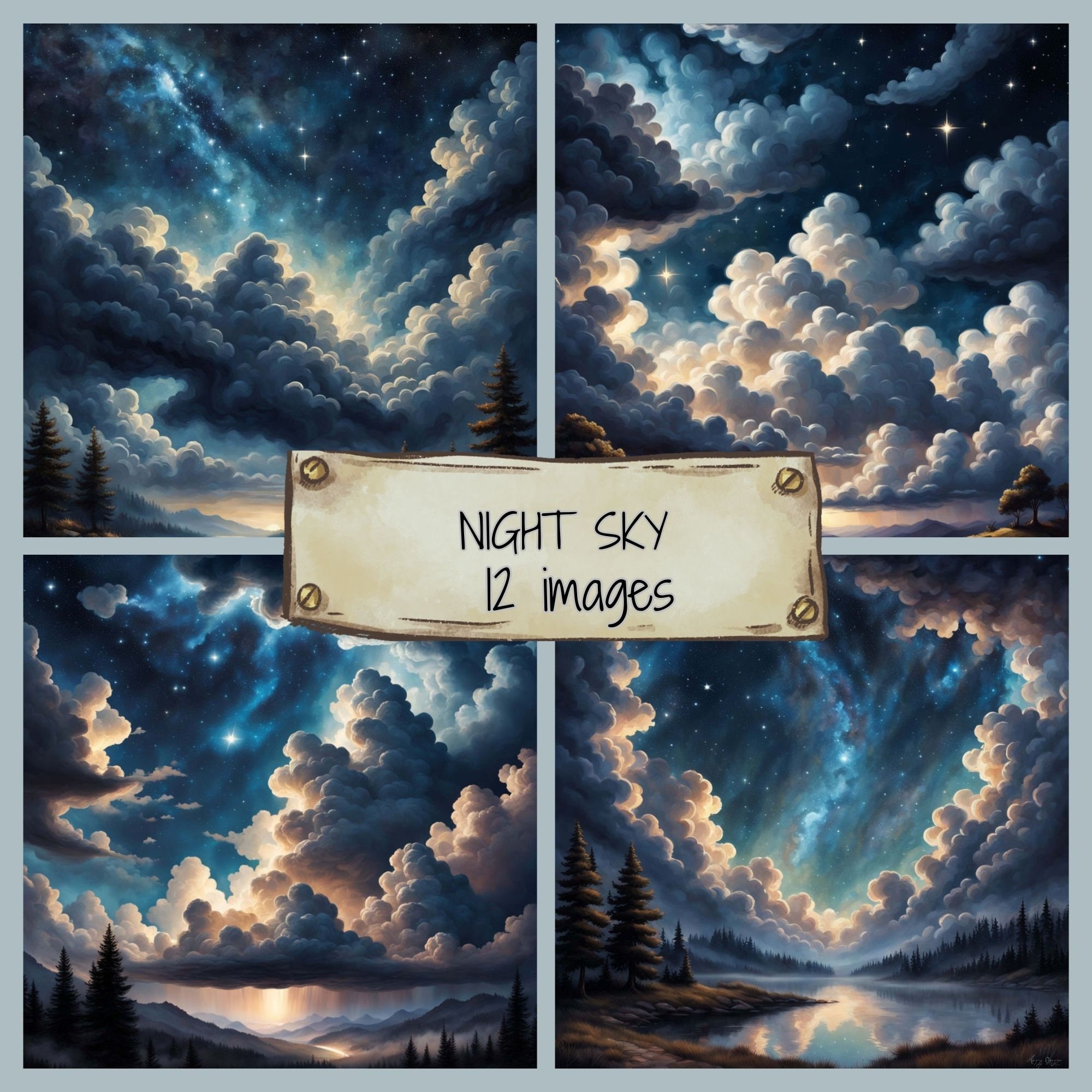 Watercolor Colorful Cloudy Skies Digital Paper Pack,cloud and Sky ...