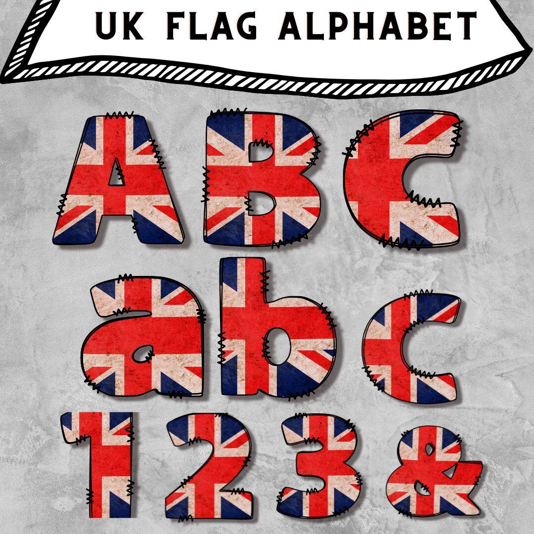 United Kingdom Flag Doodle Letters , Vintage United Kingdom Flag ...