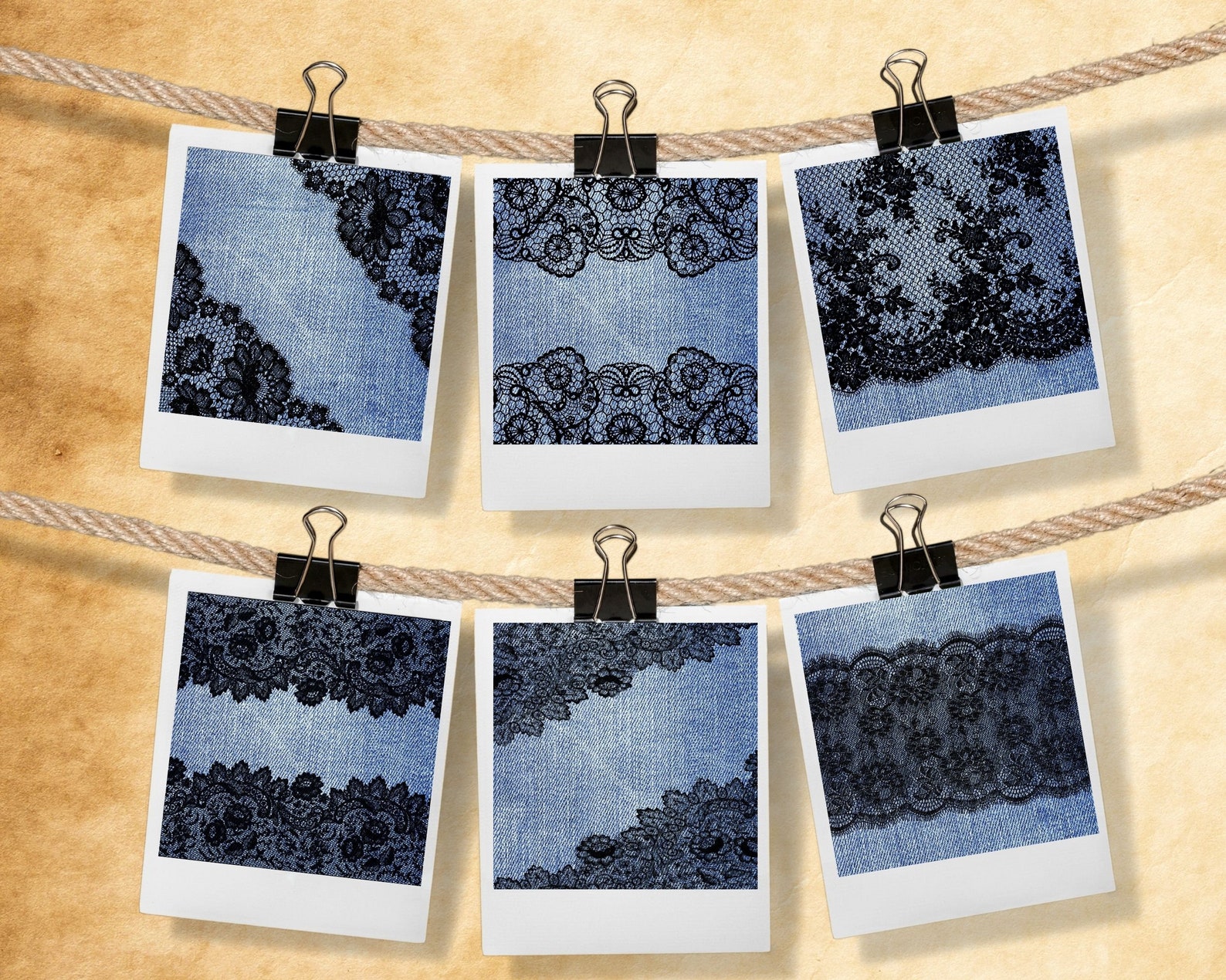 Denim & Lace Textured Digital Papers, Washed Denim Digital Background ...