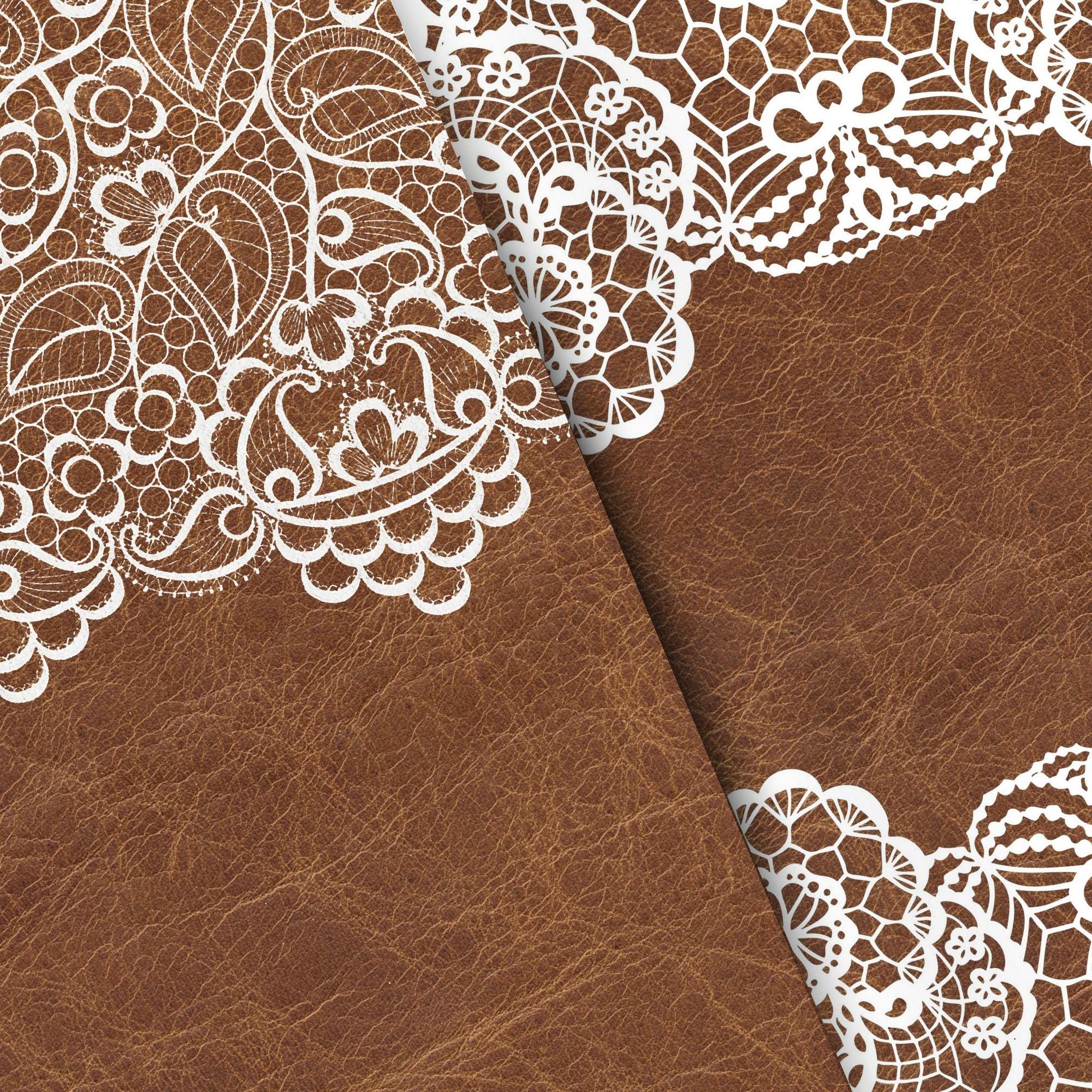White Lace and Leather Digital Paper Pack - Vintage Lace Pattern ...
