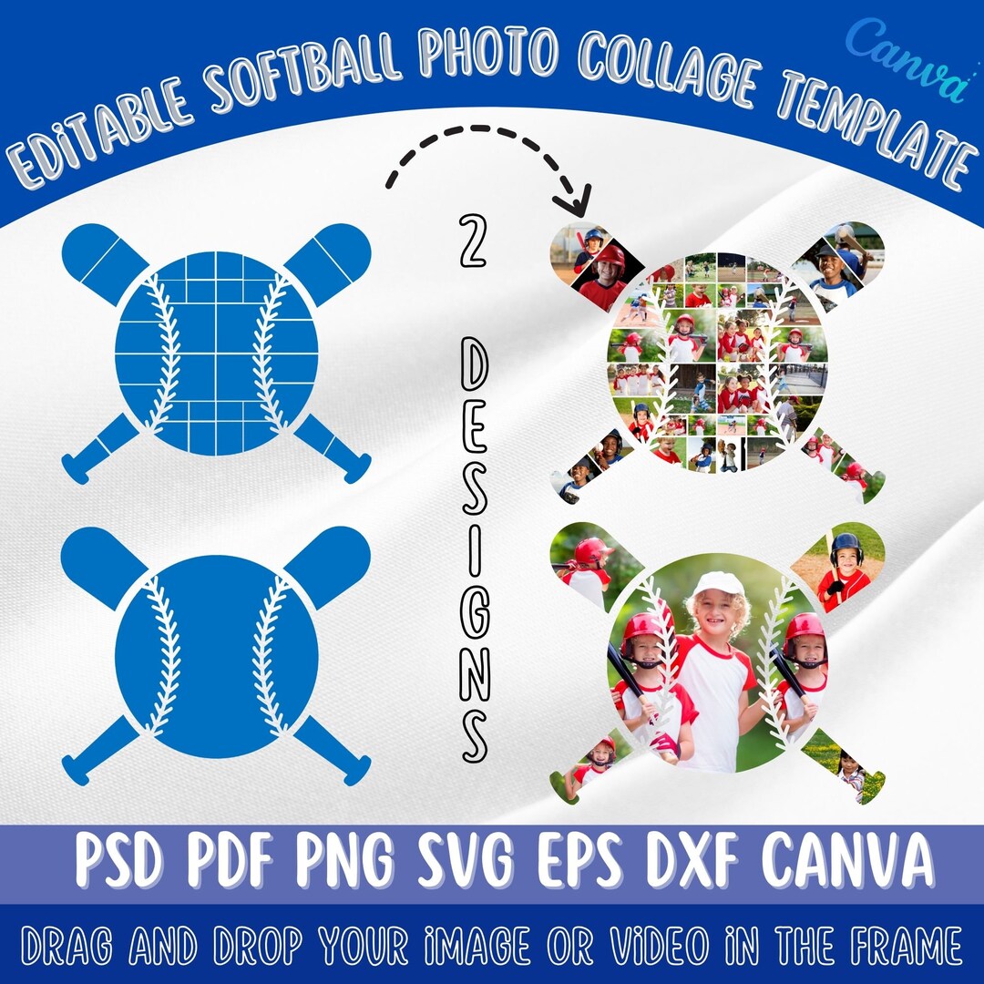 Softball Photo Collage 7 Pcs and 36 Pcs Inside, Baseball Softball Photo ...