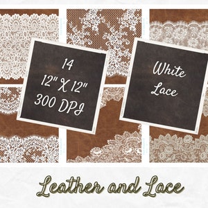 White Lace and Leather Digital Paper Pack Vintage Lace Pattern Digital ...
