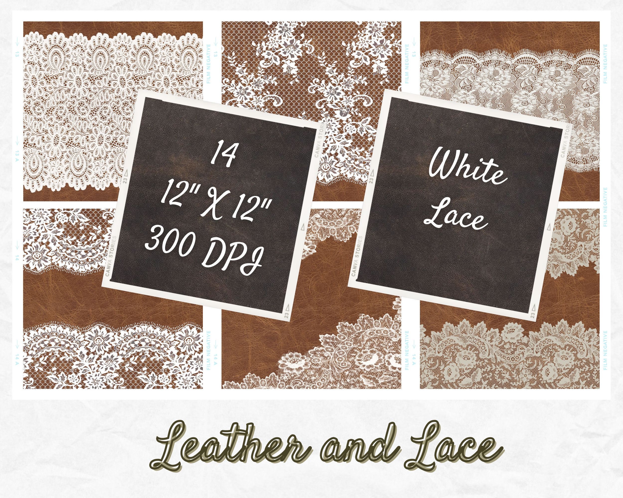 White Lace and Leather Digital Paper Pack Vintage Lace Pattern Digital ...