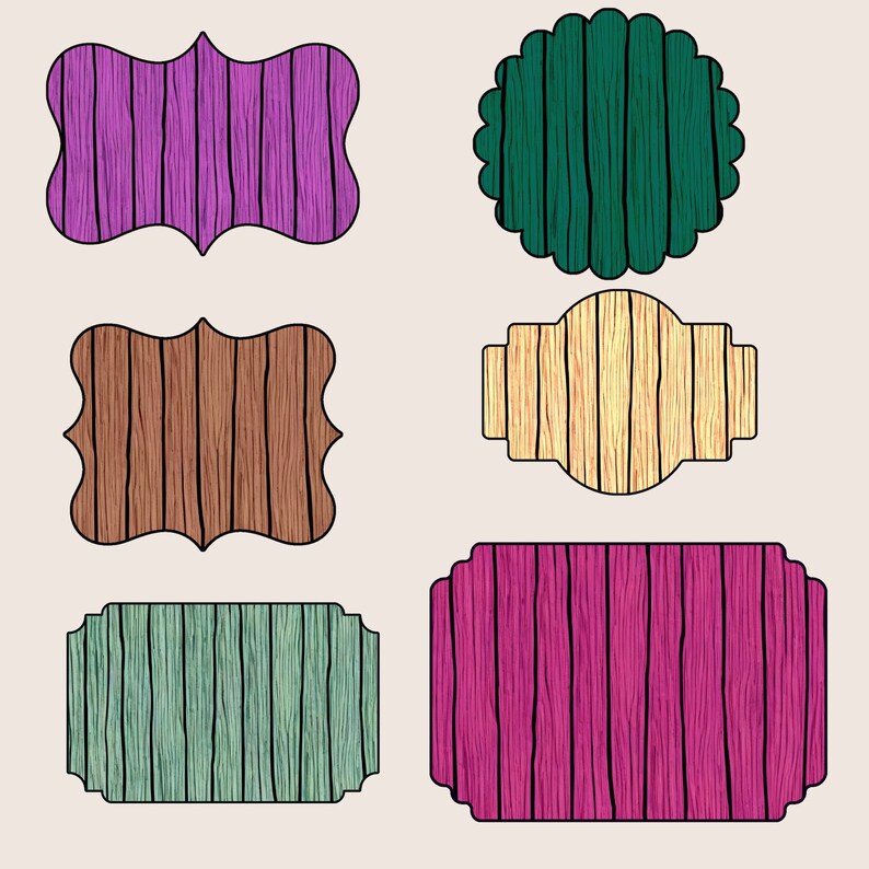 Wooden Labels - Wood Labels Clip Art - Wooden Tag Clipart - Colorful ...